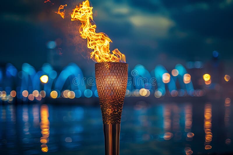 Olympic Games Torch with Flame on Dark Background Stock Illustration - Illustration of symbol ...