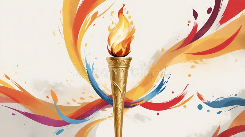 Olympic Games Torch with the Flame and Elements in Fluid, Simple Brush ...