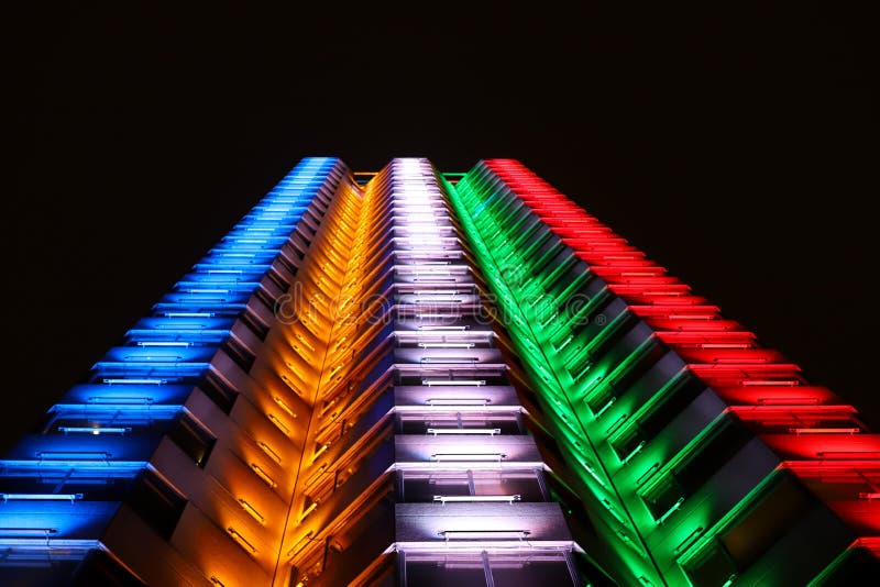 Olympic Lights on the Building. Multi-colored Spotlights Stock Photo ...