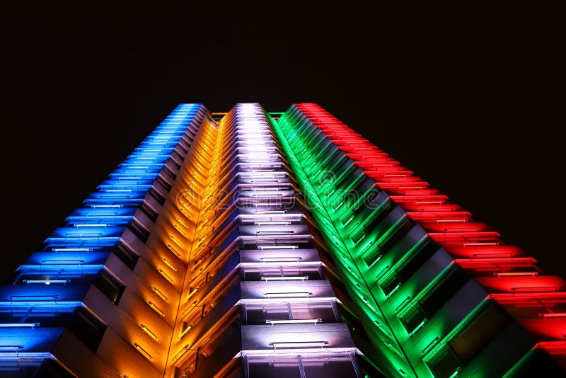 Olympic Lights on the Building. Multi-colored Spotlights Stock Photo ...