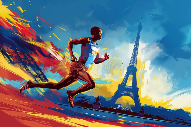 Olympic Runner in Motion, Dynamic Energy, Eiffel Tower Backdrop ...