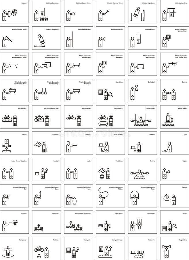 OLYMPIC SPORTS Outline Icons Stock Vector - Illustration of equestrian ...