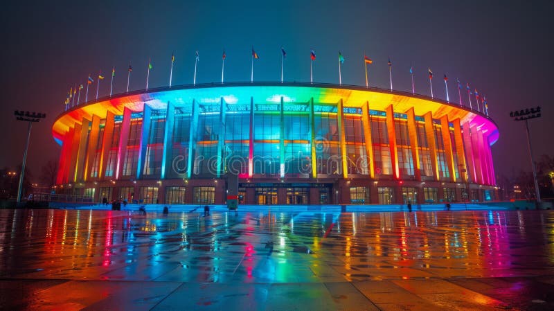 The Olympic Stadium, Illuminated at Night. Stock Image - Image of arena ...