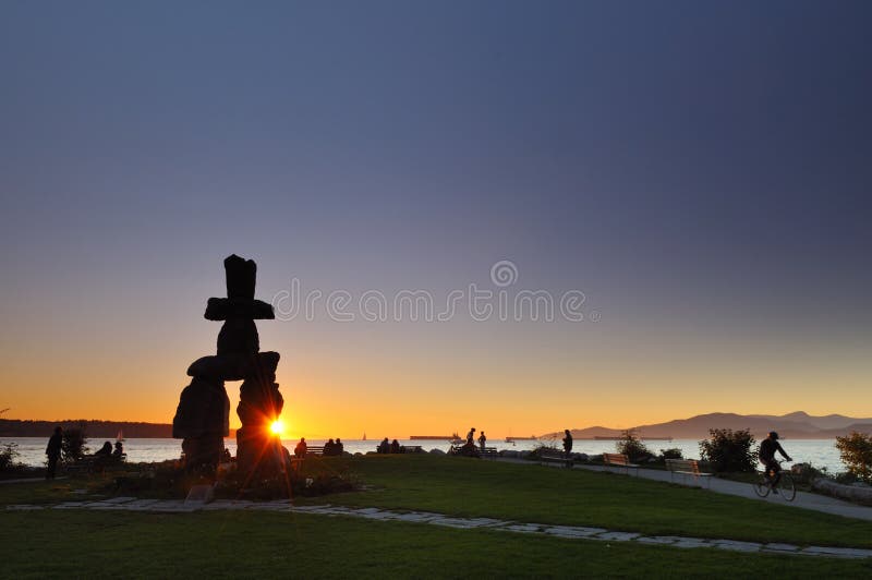 Olympic Symbol - Inukshuk at English Bay Stock Image - Image of ...
