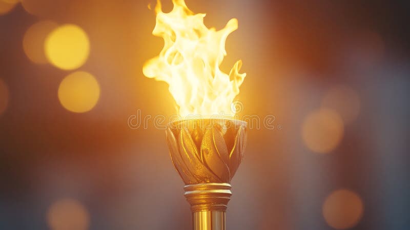 Olympic Torch with Bright Flames, Close-up. Symbol of Unity and ...