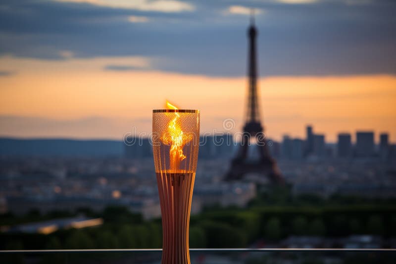 The Olympic Torch with Flame in Front of the Eiffel Tower. Symbol of ...