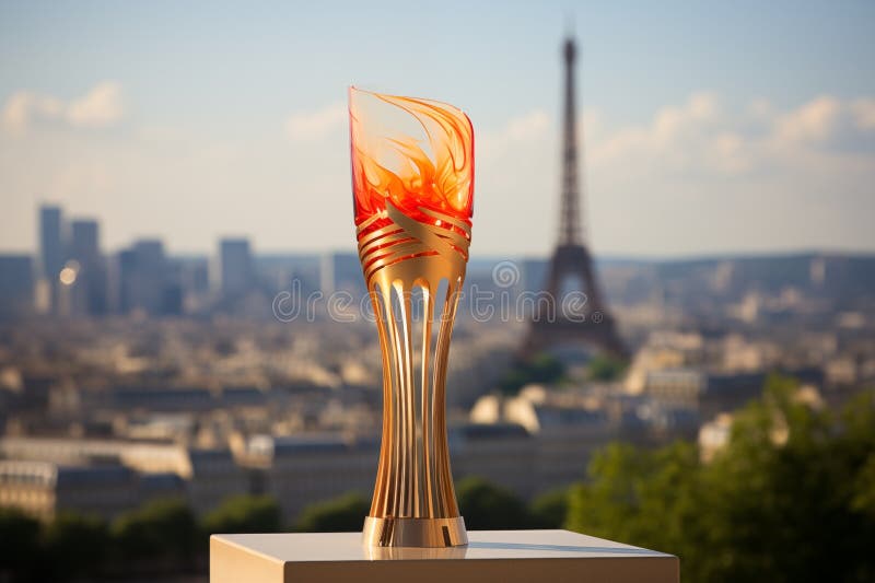 The Olympic Torch with Flame in Front of the Eiffel Tower. Symbol of ...