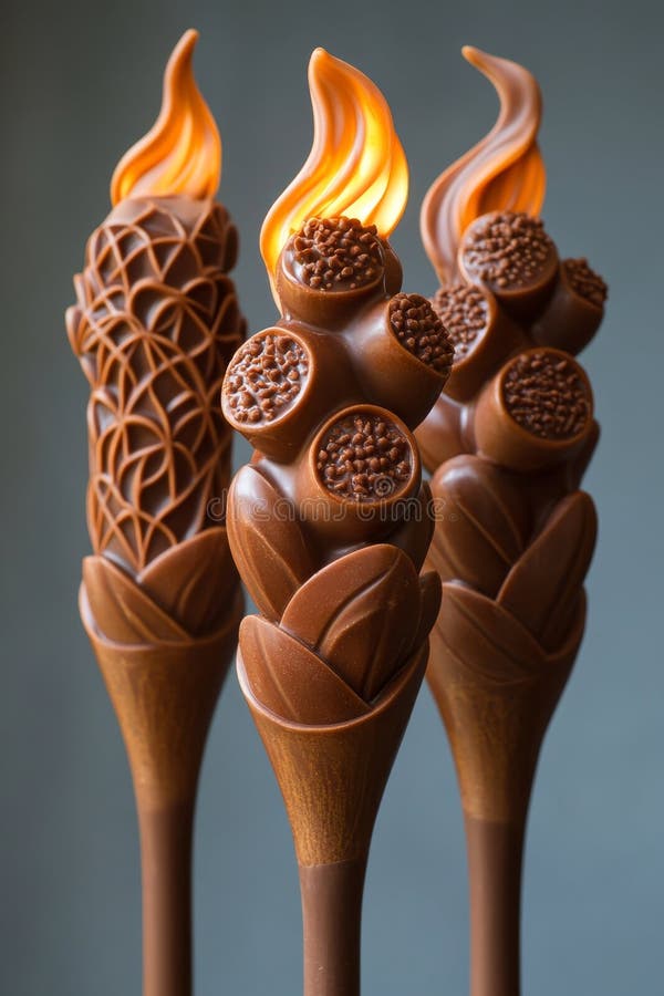 The Olympic Torch with Flame Made of Chocolate. Generative AI. Stock ...