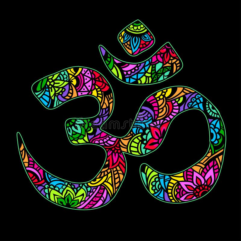 OM Hand Dragen Indisk Design Vektor Illustrationer - Illustration av ...