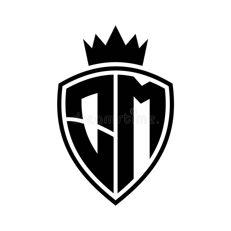 OM Letter Monogram Shield and Crown Outline Shape with Black and White ...