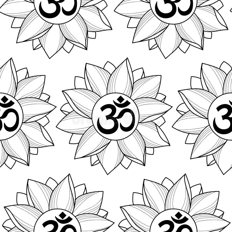 Om and Lotus Seamless Pattern Stock Vector - Illustration of isolated ...