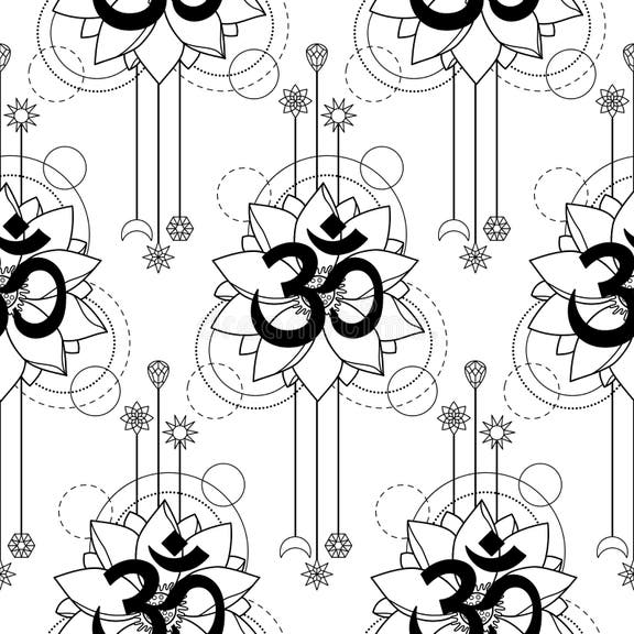 OM Y Lotus Tattoo Seamless Pattern Ilustración del Vector - Ilustración de fondo, mantra: 94876422