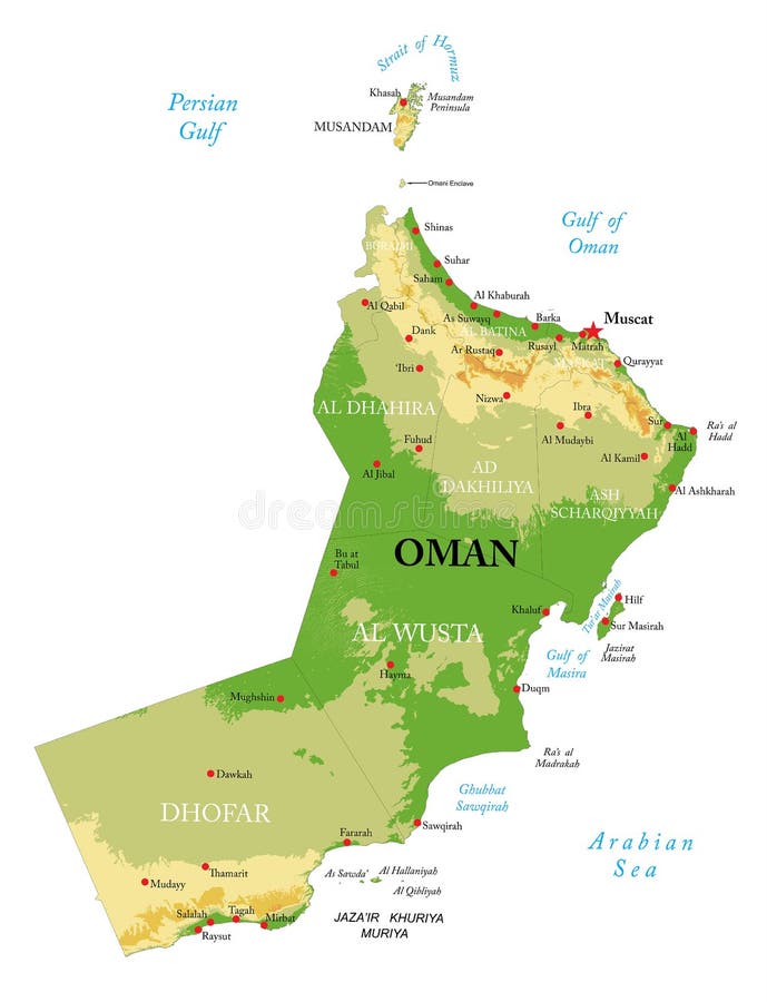 Oman Highly Detailed Physical Map Stock Vector - Illustration of city ...
