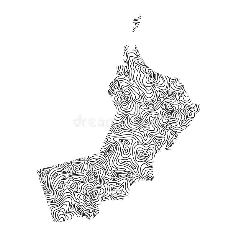Oman Map from Black Isolines or Level Line Geographic Topographic Map ...
