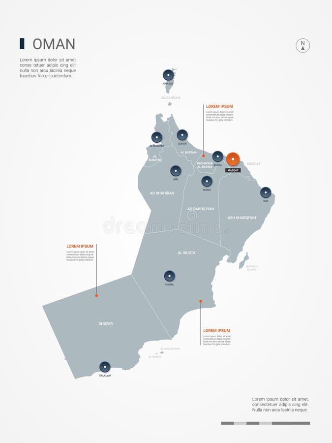 Oman Vector Map with Infographic Elements, Pointer Marks Stock Vector ...