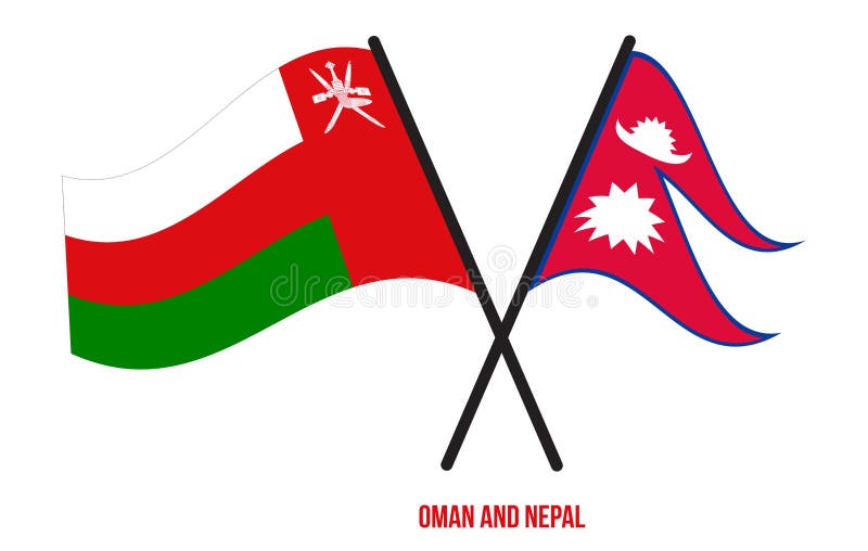 Oman and Nepal Flags Crossed and Waving Flat Style. Official Proportion ... Oman and Nepal Flags Crossed and Waving Flat Style. Official Proportion ...