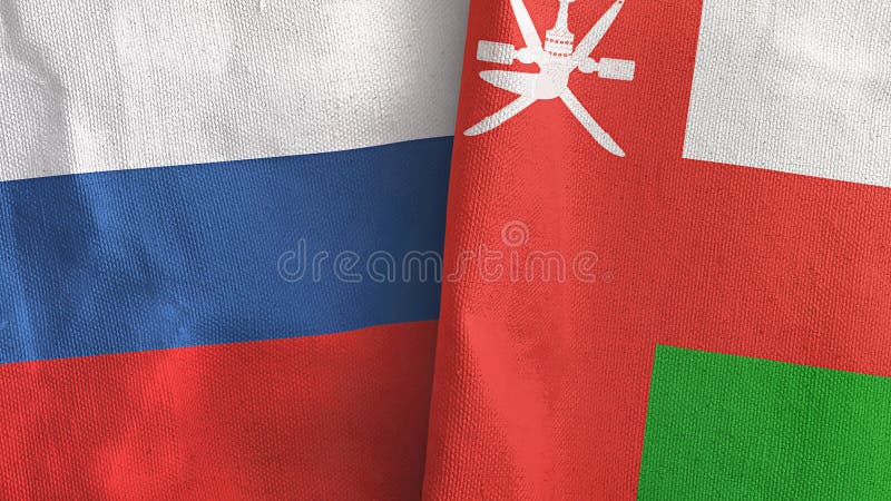 Oman and Russia Two Flags Textile Cloth 3D Rendering Stock Illustration ...