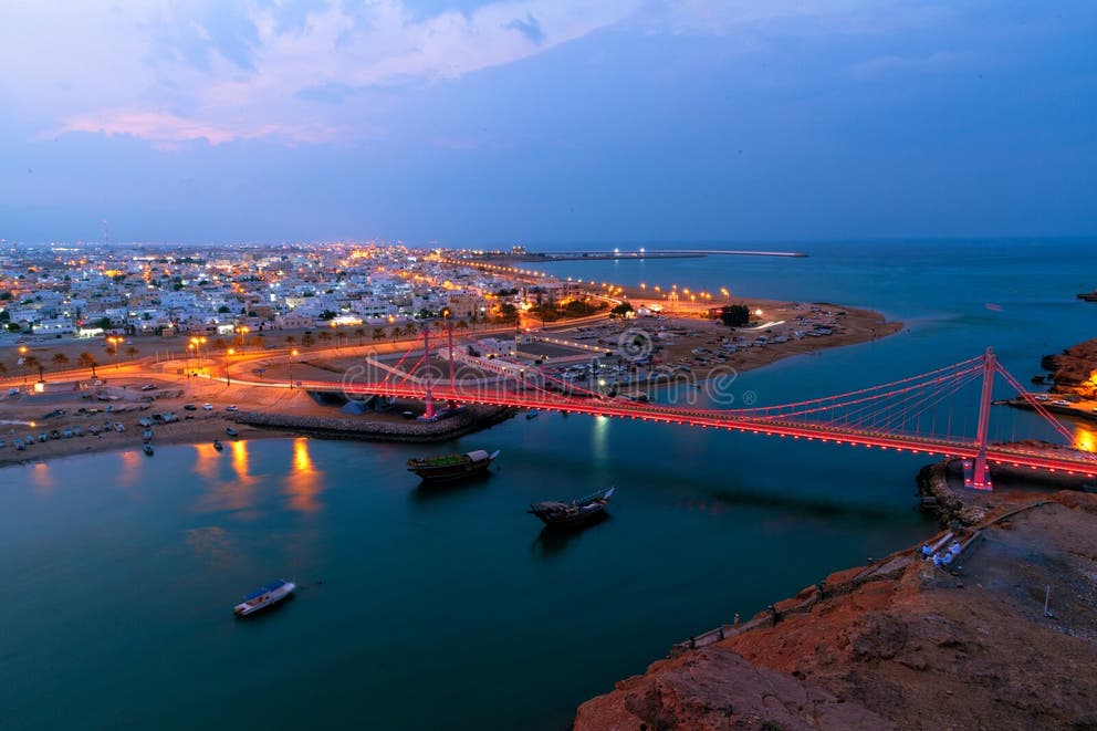 Oman Sur Bridge Night Evening Light Stock Image - Image of evening ...