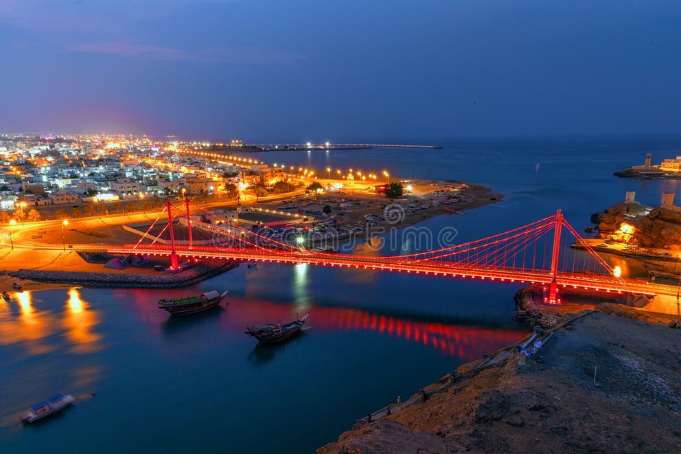 Oman Sur Bridge Night View Red Light Stock Photo - Image of bridge ...