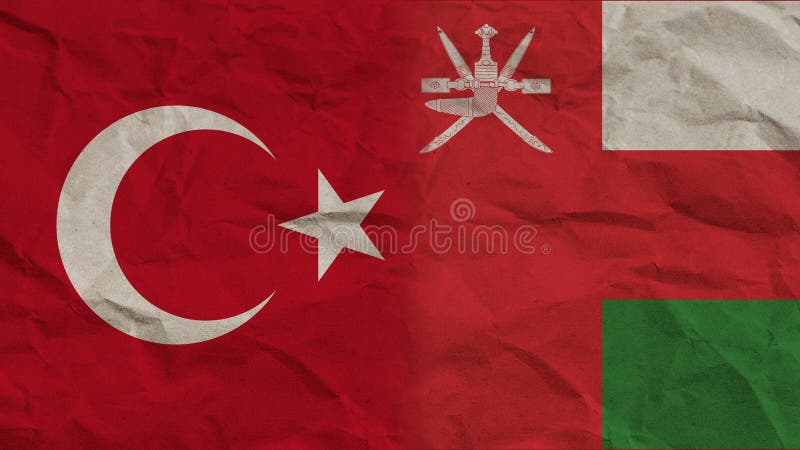 Oman and Turkey Turkish Flags, Obsolete Torn Weathered, Crisis Concept ...
