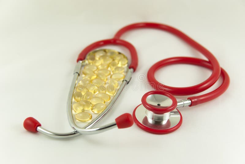 Omega 3 Capsules with Red Stethoscope Stock Photo - Image of supplement ...