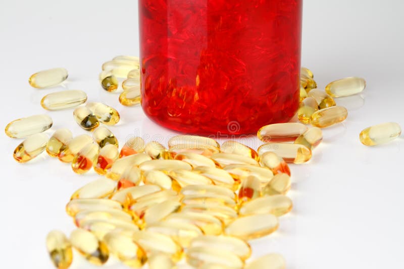 Omega 3 Fish Oil Capsules with Red Bottle Stock Photo - Image of bottle ...