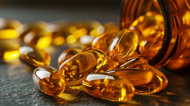 Omega-3 Capsules. Selective Focus. Generative AI, Stock Illustration ...