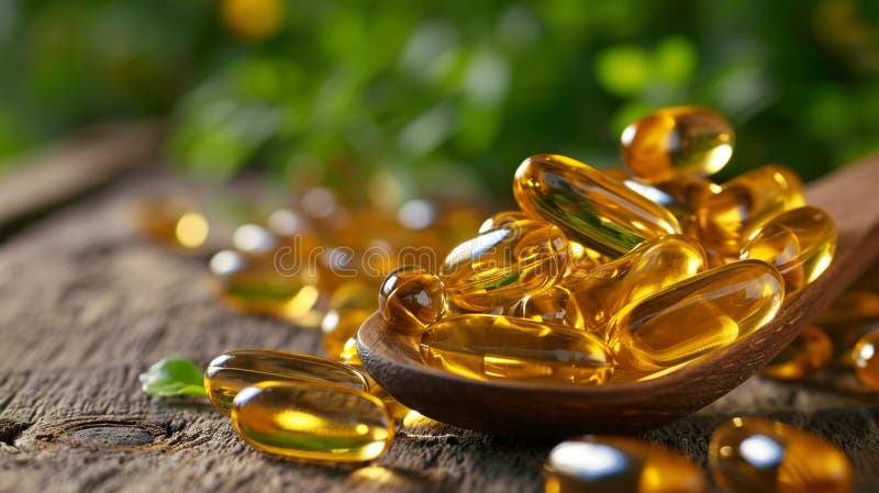 Omega-3 Capsules. Selective Focus. Generative AI, Stock Illustration ...