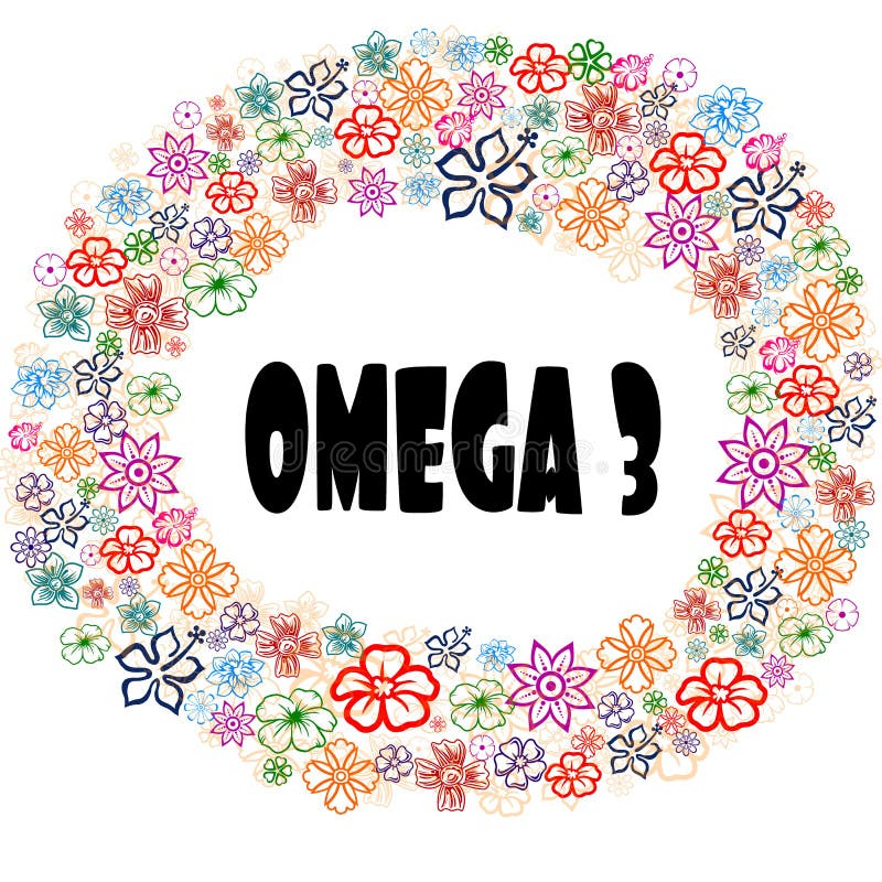 OMEGA 3 in floral frame. stock illustration. Illustration of type ...