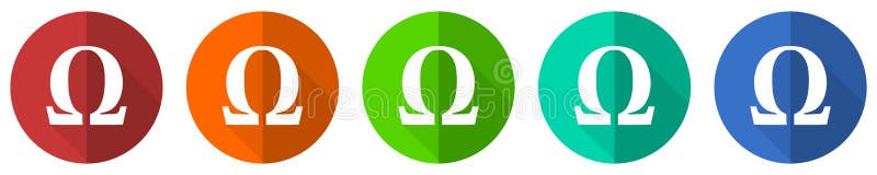 Omega Icon Set, Red, Blue, Green and Orange Flat Design Web Buttons ...