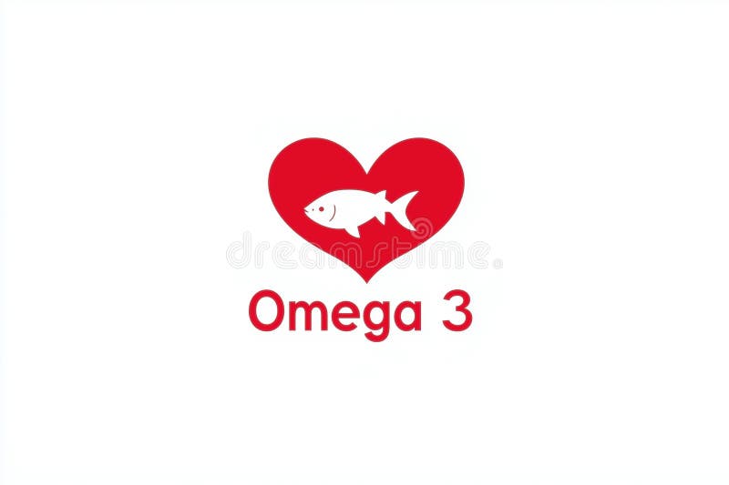 Omega 3 Logo in Red Color with Fish and Heart Ai Illustration Stock ...