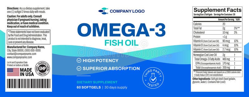 Omega 3 Softgels Bottle Label Vector Packaging Stock Vector ...