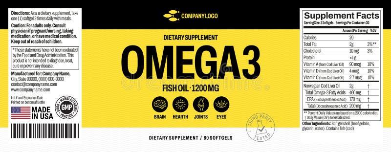 Omega 3 Softgels Bottle Label Vector Packaging Stock Vector ...