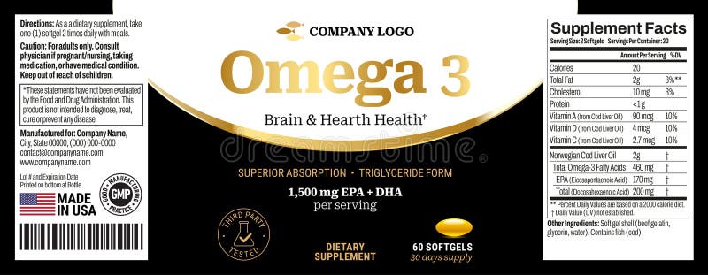 Omega 3 Softgels Bottle Label Vector Packaging Stock Vector ...