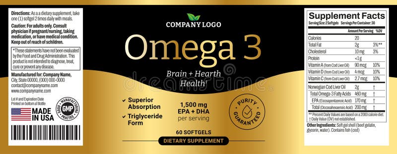 Omega 3 Softgels Bottle Label Vector Packaging Stock Vector ...