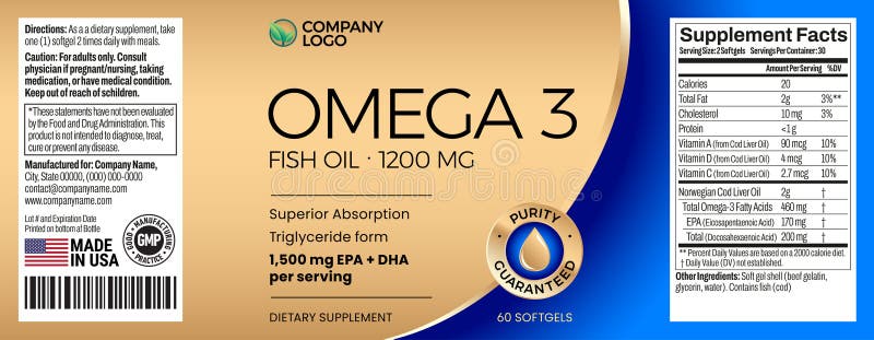 Omega 3 Softgels Bottle Label Vector Packaging Stock Vector ...