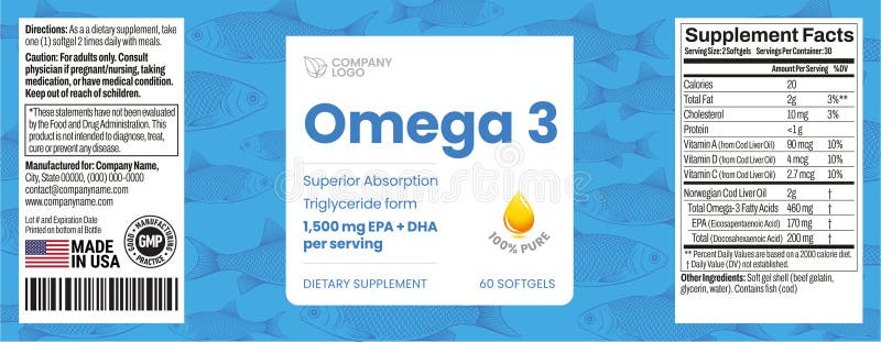 Omega 3 Softgels Bottle Label Vector Packaging Stock Vector ...