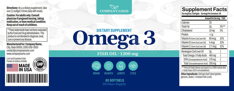 Omega 3 Softgels Bottle Label Vector Packaging Stock Vector ...