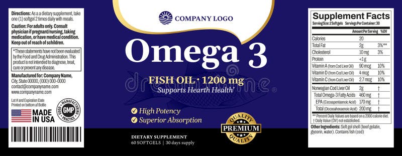 Omega 3 Softgels Bottle Label Vector Packaging Stock Vector ...