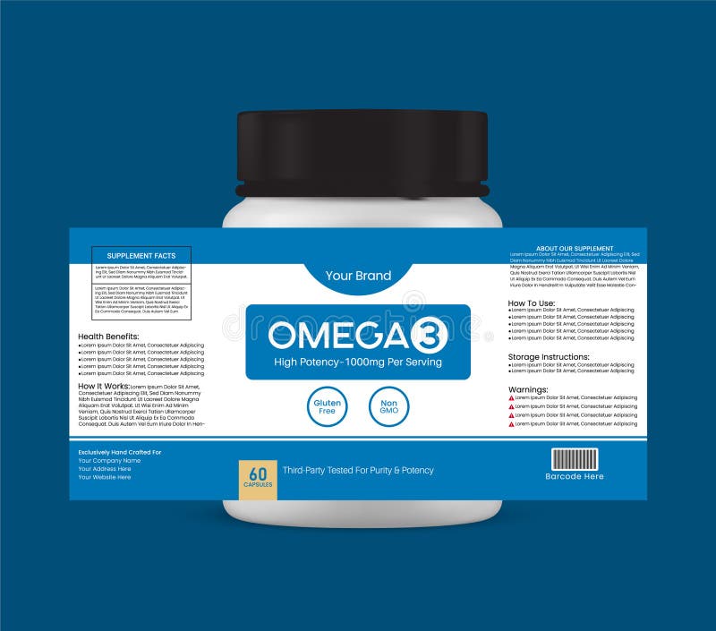 Omega 3 Supplement Label Template Stock Vector - Illustration of fish ...
