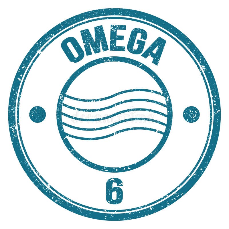 OMEGA 6 Text on Blue Round Postal Stamp Sign Stock Illustration ...