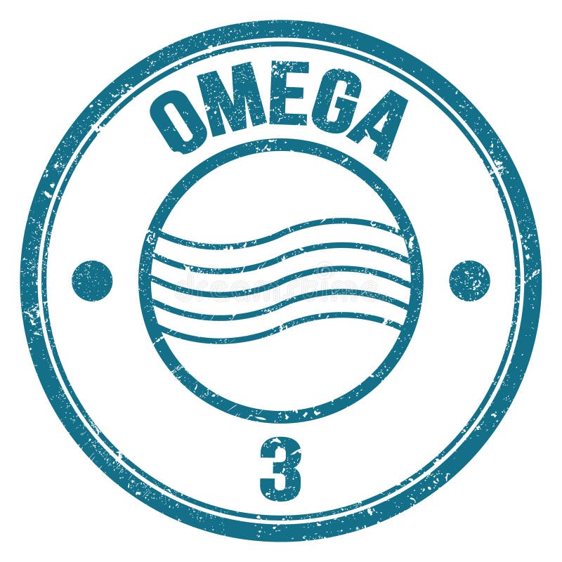 OMEGA 3 Text on Blue Round Postal Stamp Sign Stock Illustration ...