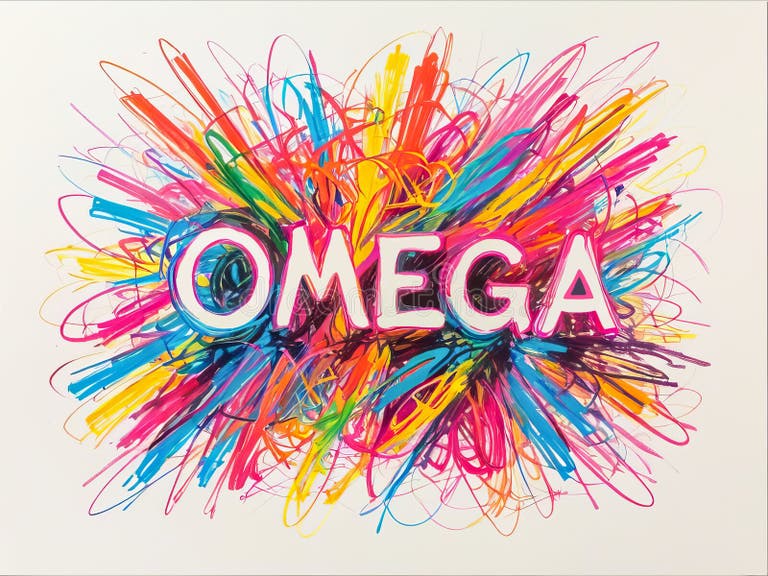 Omega Text in Scribbles Chaotic Wax Crayon Drawing Style Stock Image ...