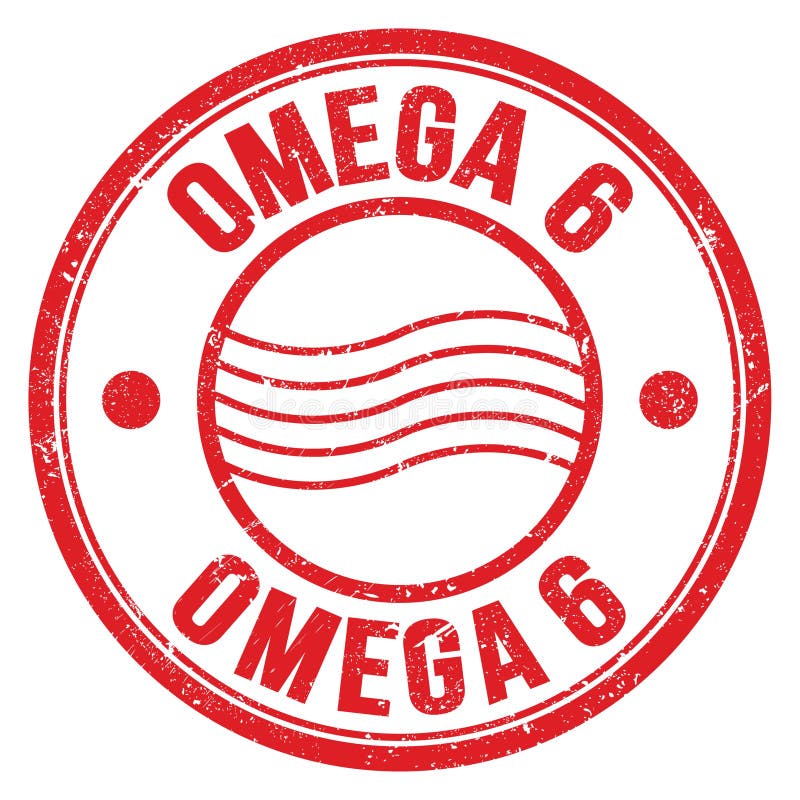 OMEGA 6 Text Written on Red Round Postal Stamp Sign Stock Illustration ...