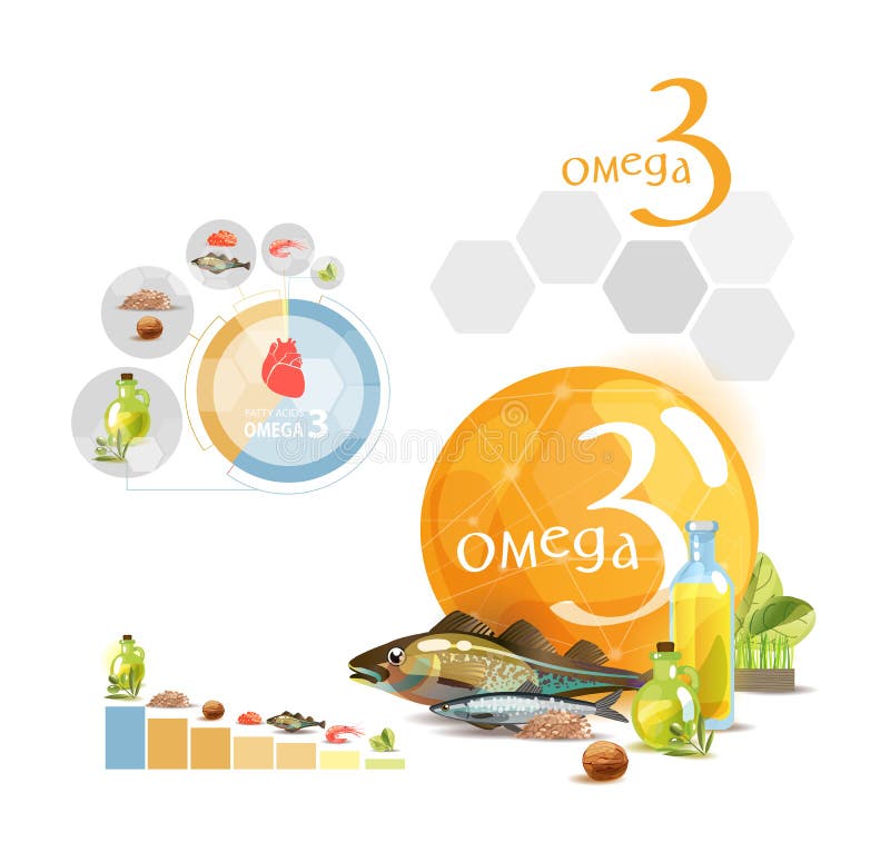 Omega 3. Top Natural Organic Foods Stock Vector - Illustration of ...