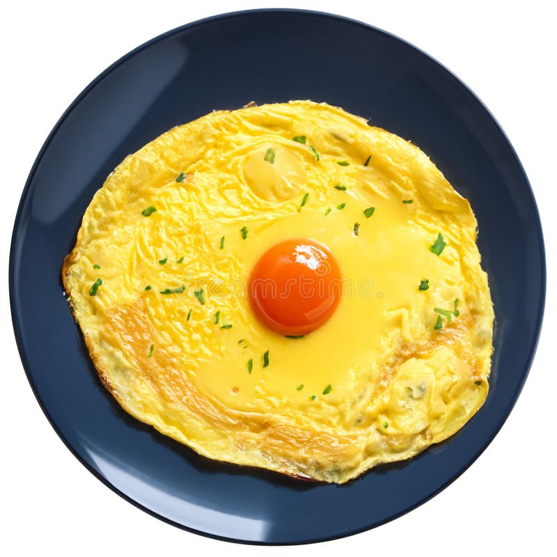 Omelet with Egg and Herbs on Blue Plate. Isolated Over White Background ...