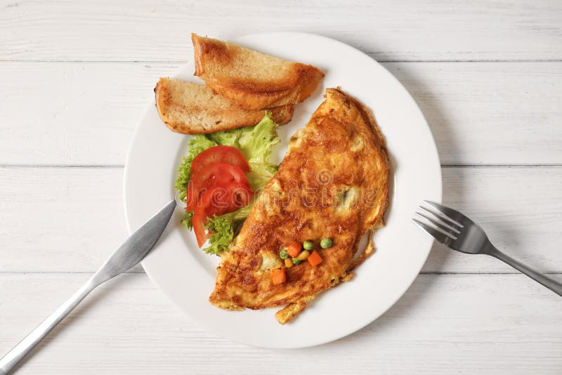 Omelet with Vegetables on Plate Served Stock Image - Image of bacon ...