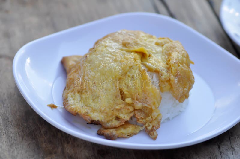Omelette, Omelet or Deep Fried Egg and Rice Stock Photo - Image of ...