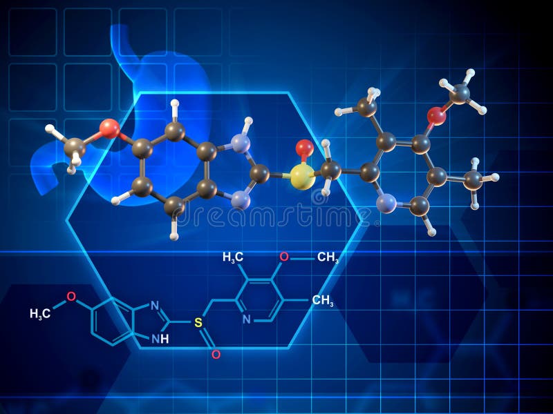 Omeprazole molecule stock illustration. Illustration of graphic - 276611801