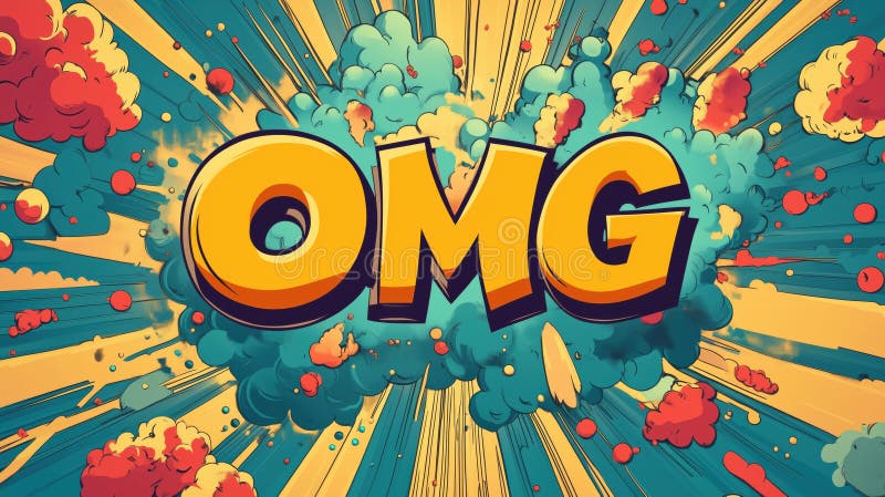 OMG Explosion Graphic with Colorful Clouds and Rays Stock Image - Image ...